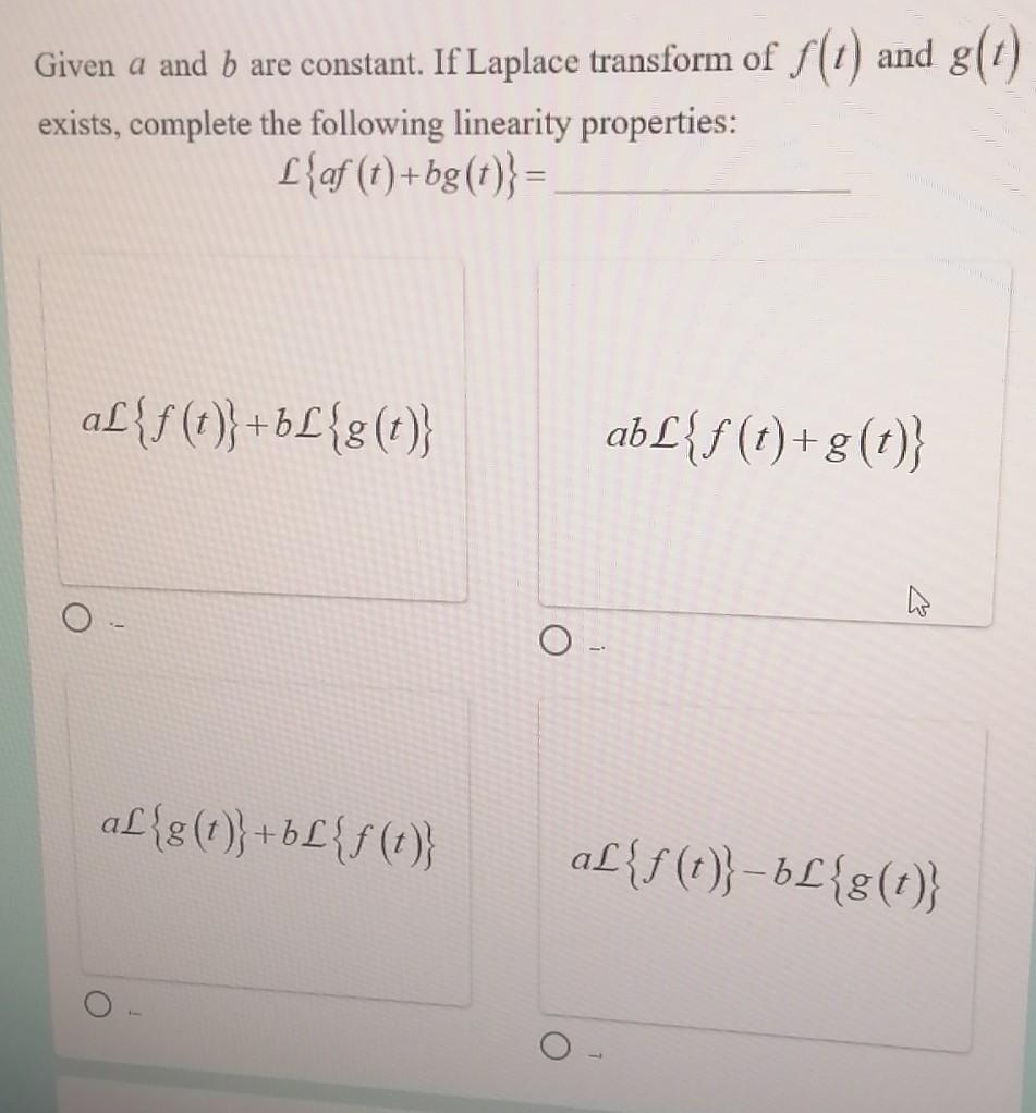 Solved Given a and b are constant. If Laplace transform of | Chegg.com