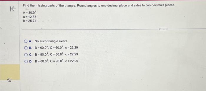 Solved Find the missing parts of the triangle. Round angles | Chegg.com