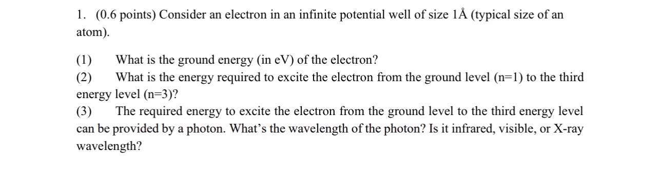 Solved Consider An Electron In An Infinite Potential Well Of