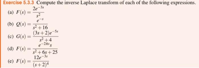 Solved Exercise 5.3.3 Compute the inverse Laplace transform | Chegg.com