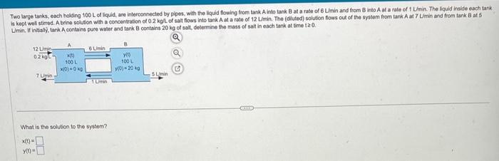 Solved Two large tanks, each holding 100 L of liquid. are | Chegg.com