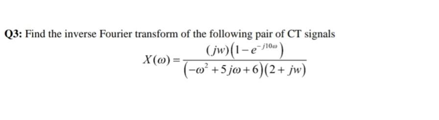 Solved Q3: Find the inverse Fourier transform of the | Chegg.com