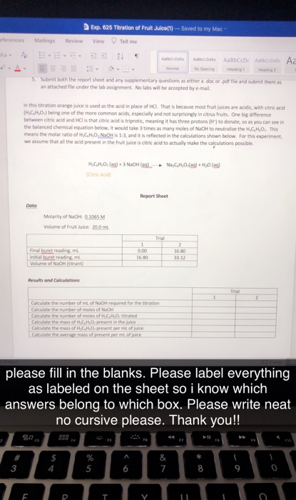Solved Exp. 625 Titration of Fruit Juice(1) -Saved to my Mac | Chegg.com