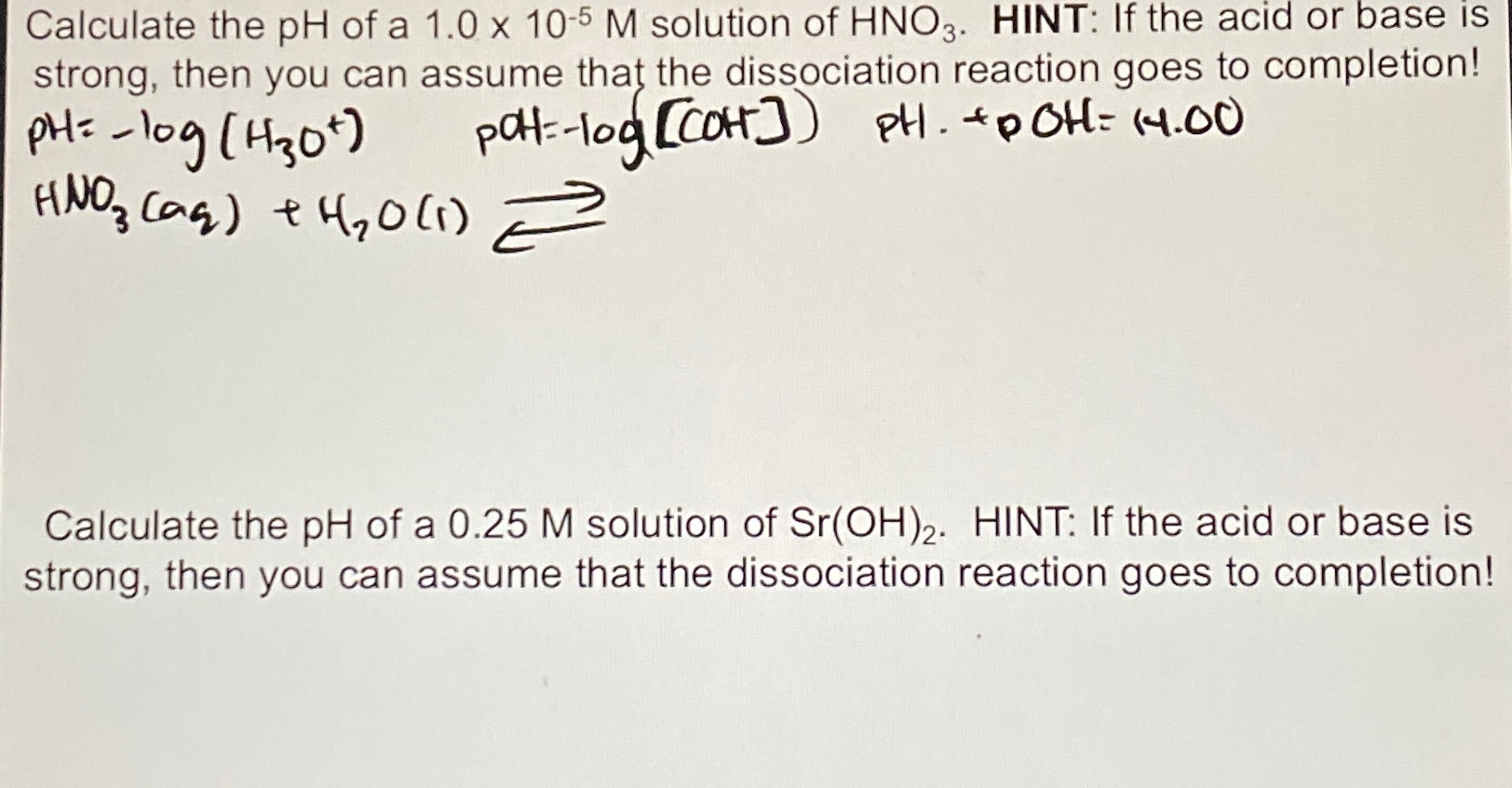 plz help Calculate the pH ﻿of a 1.0×10-5M ﻿solution | Chegg.com