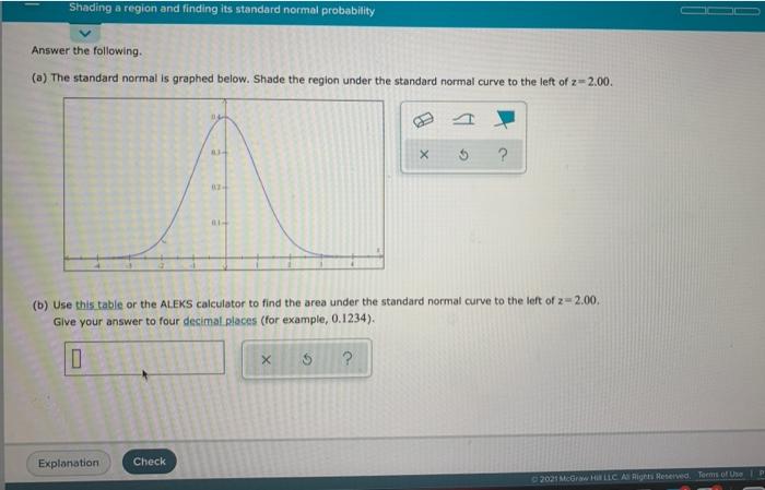 Solved Shading a region and finding its standard normal | Chegg.com