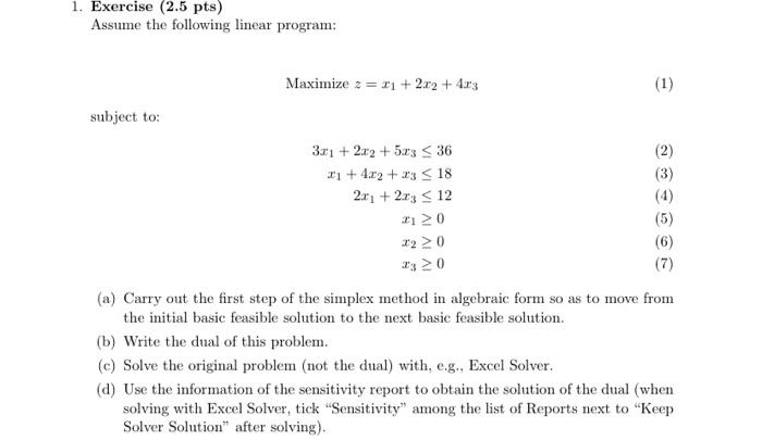 Solved 1. Exercise (2.5pts) Assume the following linear | Chegg.com