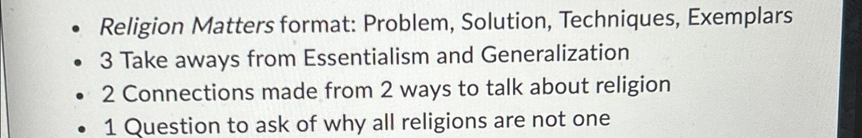 Solved Religion Matters format: Problem, Solution, | Chegg.com
