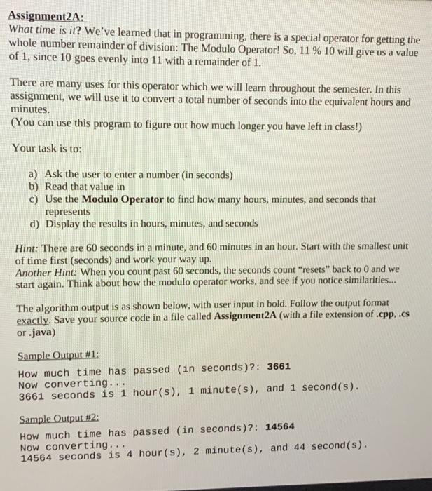 Solved Assignment2A: What time is it? We've leamed that in | Chegg.com