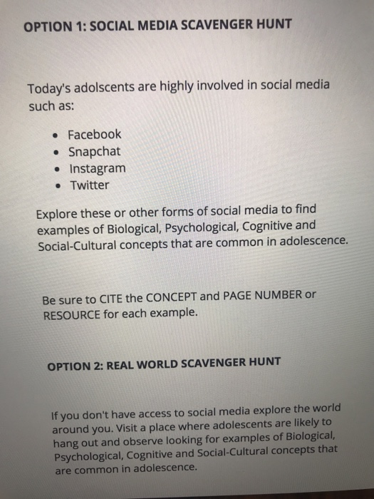 Solved OPTION 1: SOCIAL MEDIA SCAVENGER HUNT Today's | Chegg.com