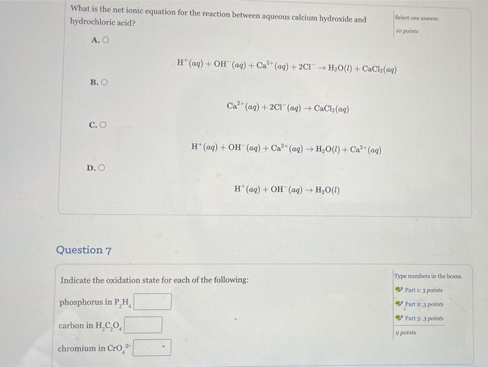Solved Sel Which of the following is the correct net ionic | Chegg.com