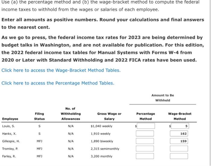 Use (a) the percentage method and (b) the | Chegg.com