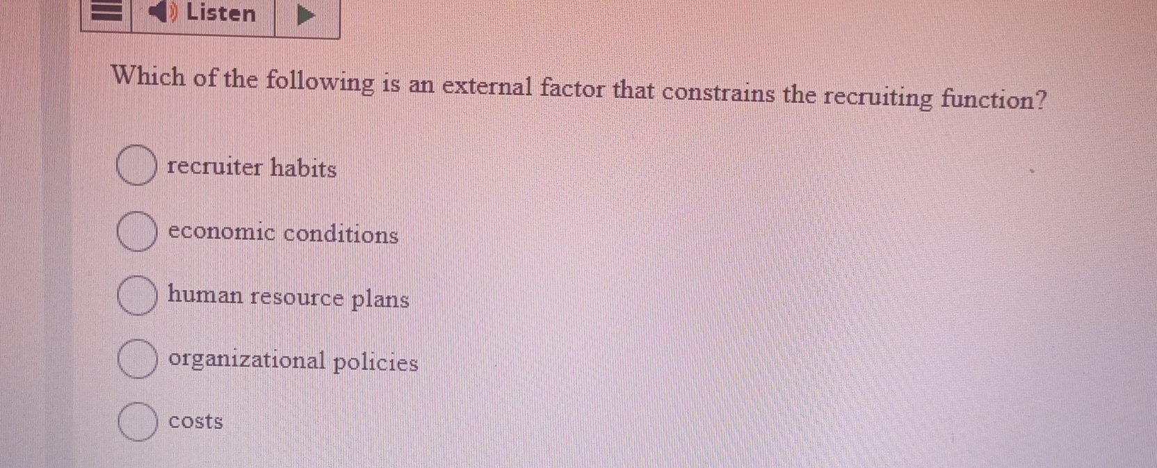 Solved ListenWhich of the following is an external factor | Chegg.com