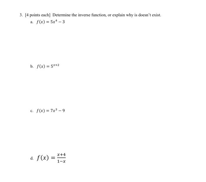 Solved Determine the inverse function, or explain why is | Chegg.com