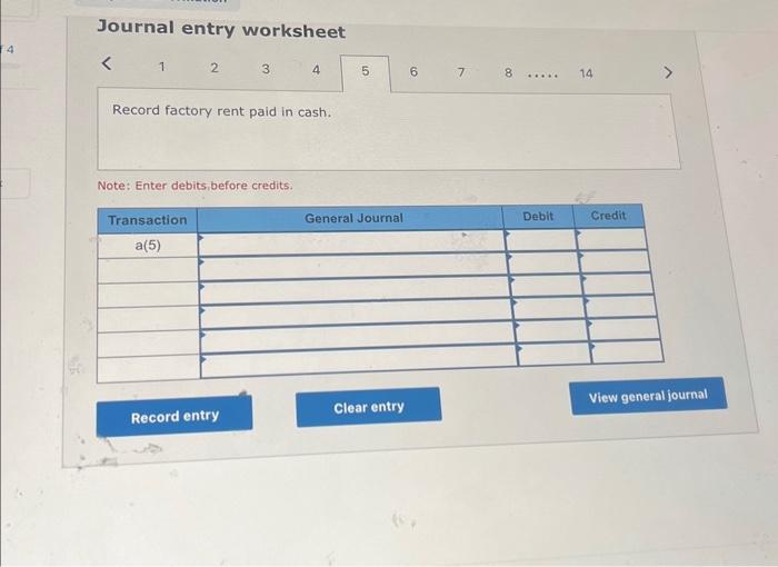 Solved Journal entry worksheet 1⋯⋯6 8 9 14 Record the entry | Chegg.com