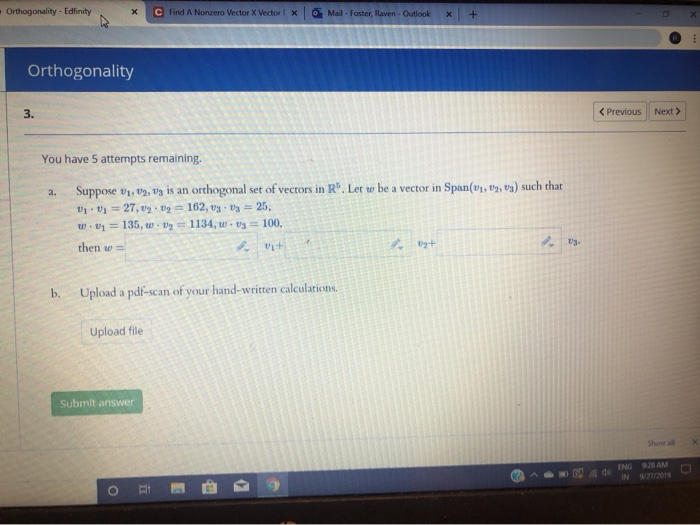 Solved Orthogonality - Edfinity X C Find A Nonzero Vector X | Chegg.com