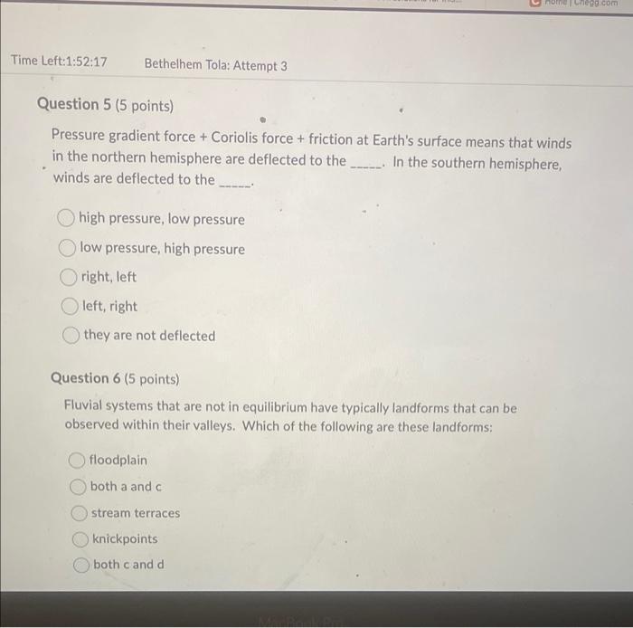 Solved nome chegg.com Time Left:1:52:17 Bethelhem Tola: | Chegg.com