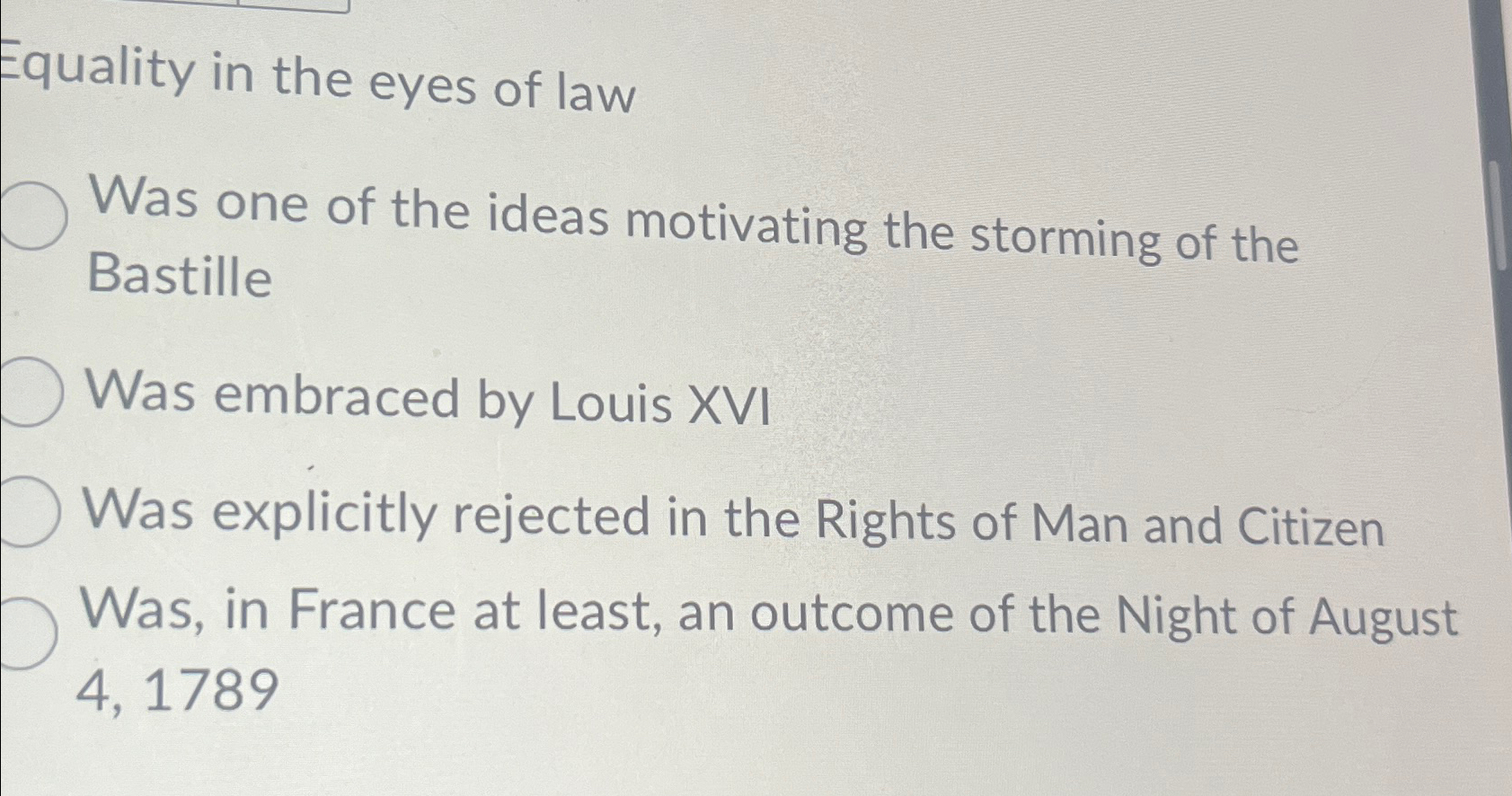 Solved Equality in the eyes of lawWas one of the ideas | Chegg.com