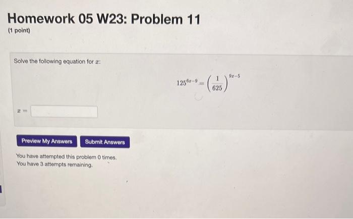 Solved Homework 05 W23: Problem 11 (1 point) Solve the | Chegg.com