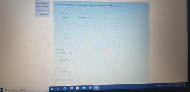 Solved QUESTION 13 Meryem Chven the table below the | Chegg.com