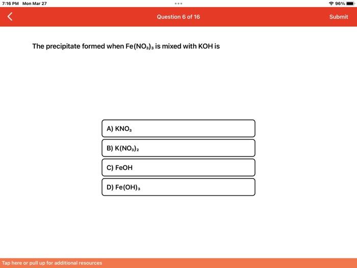 Solved The precipitate formed when Fe(NO3)3 is mixed with | Chegg.com