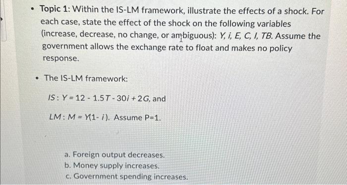 Solved - Topic 1: Within the IS-LM framework, illustrate the | Chegg.com