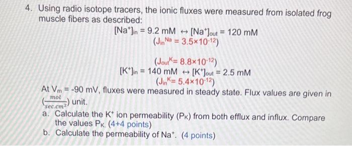 Solved Using radio isotope tracers, the ionic fluxes were | Chegg.com