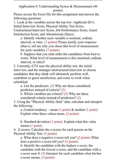 Application 6: Understanding Scores & Measurement | Chegg.com