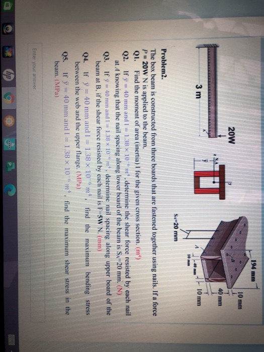 Solved 194 mm 10 mm L 20W 40 mm 3 m 10 mm 40 mm 10 mm S-20 | Chegg.com