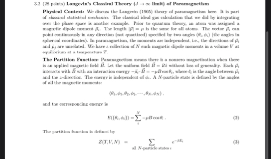 Solved 3.2 ( 28 ﻿points) ﻿Langevin's Classical Theory ( J→∞ | Chegg.com
