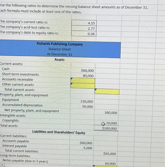 Solved Use the following ratios to determine the missing | Chegg.com