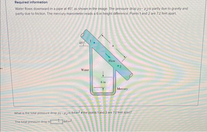 Solved Water flows downward in a pipe at 45"; as shown in | Chegg.com