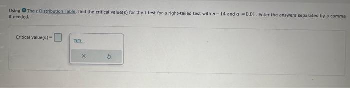 Solved Using O The t Distribution Table, find the critical | Chegg.com