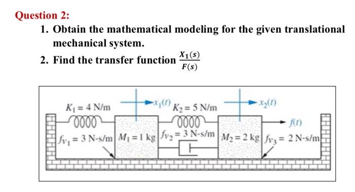 Solved Question 2: 1. Obtain the mathematical modeling for | Chegg.com