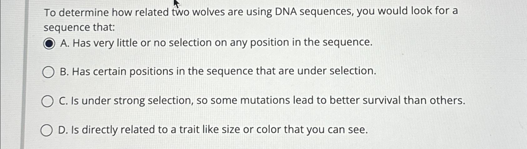 Solved To determine how related two wolves are using DNA | Chegg.com