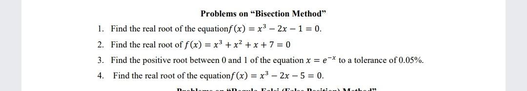 Solved Problems On Bisection Method 1 Find The Real Root