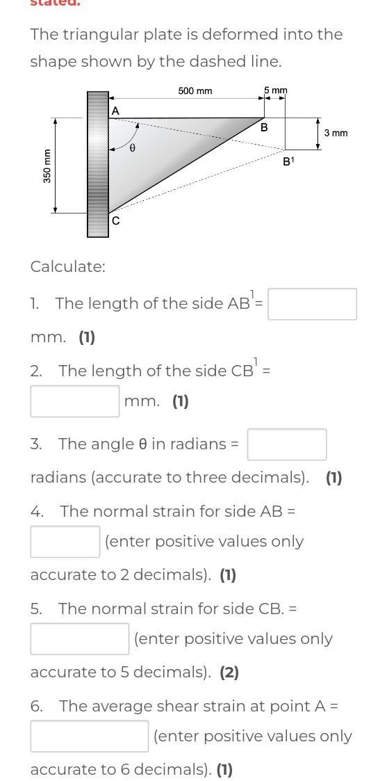 Solved The triangular plate is deformed into the shape shown | Chegg.com