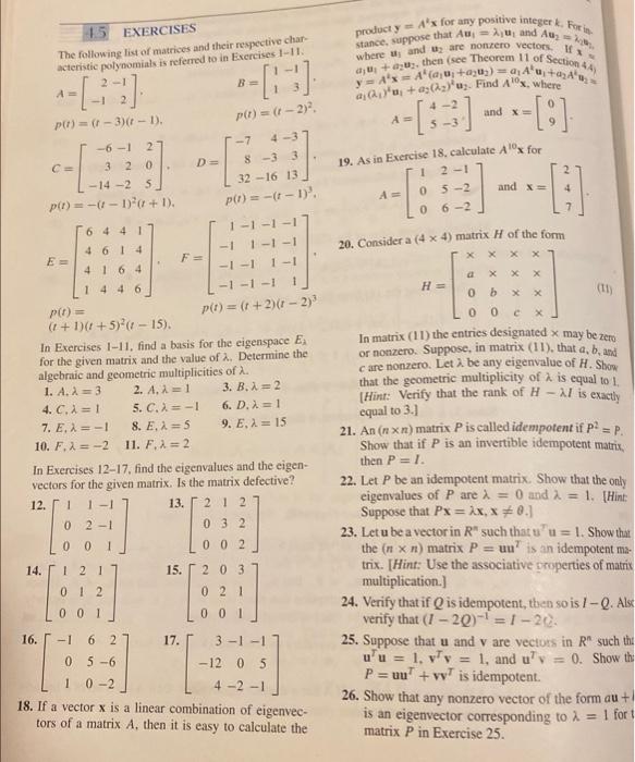 Solved 15 EXERCISES The following list of matrices and their | Chegg.com