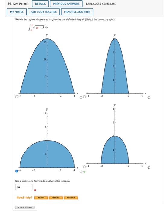 Solved Sketch the region whose area is given by the definite | Chegg.com