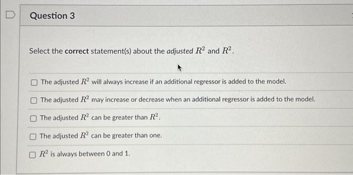 Solved Select the correct statement(s) about the adjusted R2 | Chegg.com