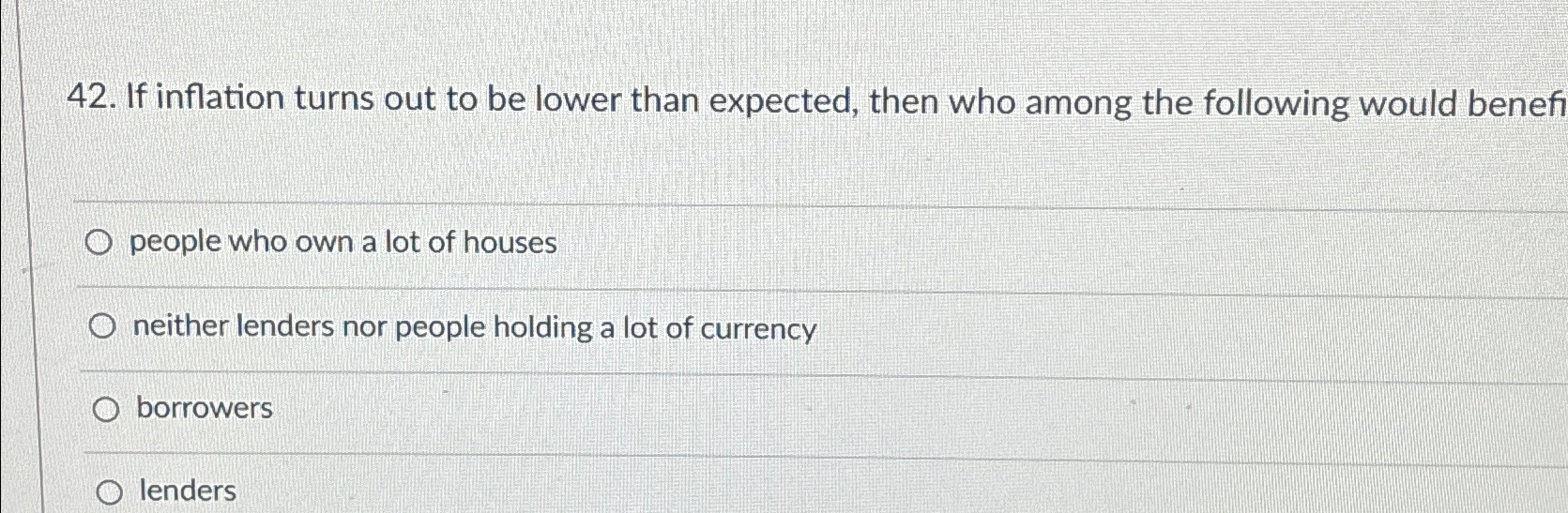 Solved If inflation turns out to be lower than expected, | Chegg.com