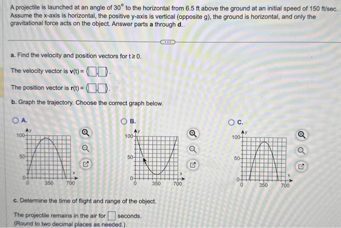 Solved A projectile is launched at an angle of 30∘ to the | Chegg.com