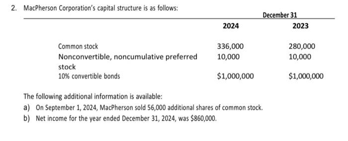 Solved McPherson Corporation's capital structure is as | Chegg.com