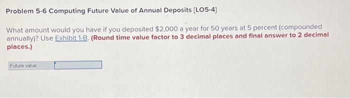 Solved Problem 5.6 Computing Future Value of Annual Deposits | Chegg.com