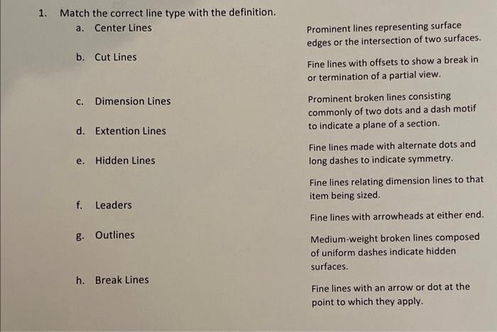 Solved 1. Match the correct line type with the definition. | Chegg.com