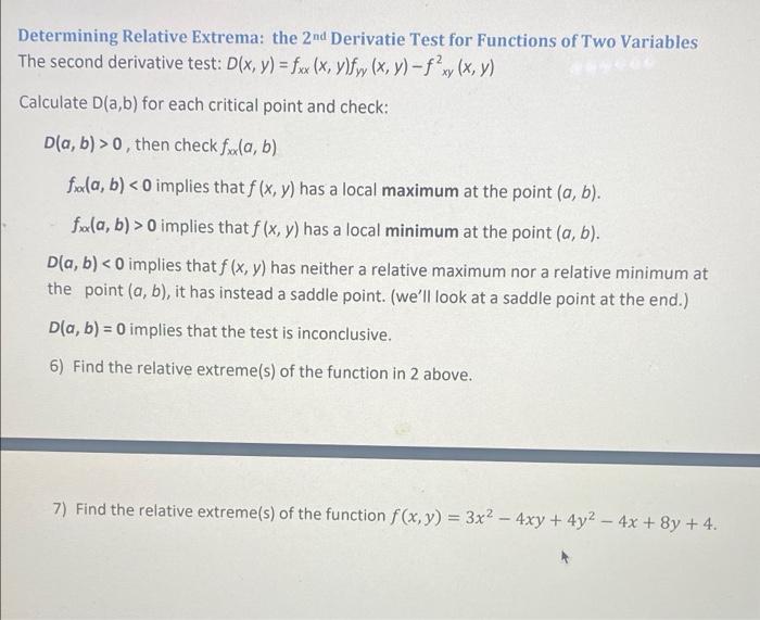 Solved Determining Relative Extrema: the 2nd Derivatie Test | Chegg.com
