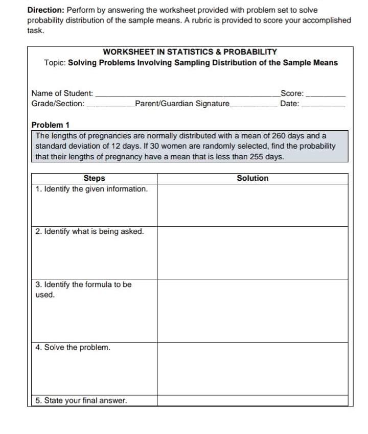 Solved Direction: Perform by answering the worksheet | Chegg.com