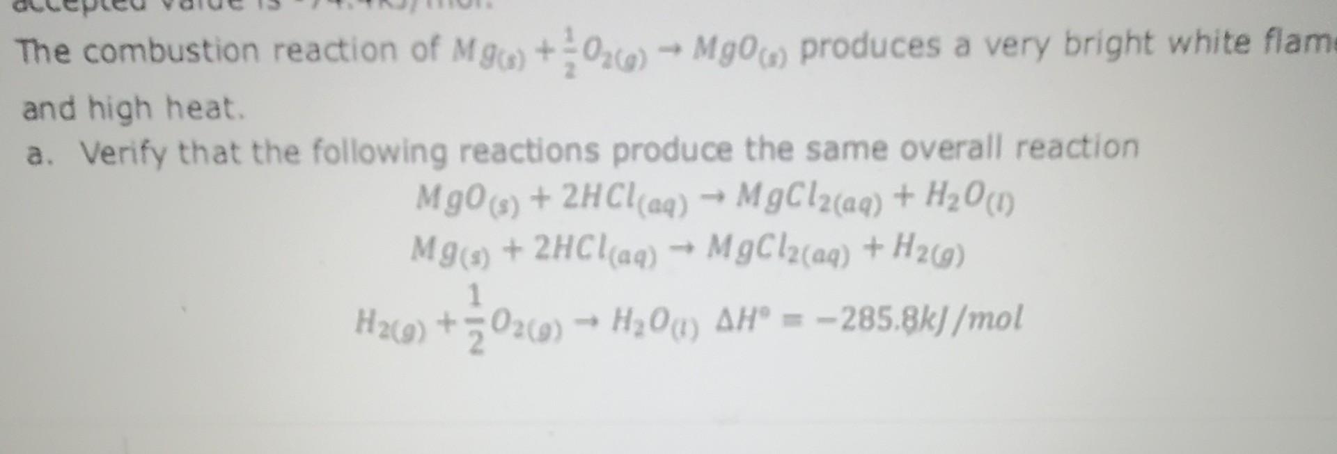 Solved The combustion reaction of Mg) +0₂)→ Mg0) produces a | Chegg.com