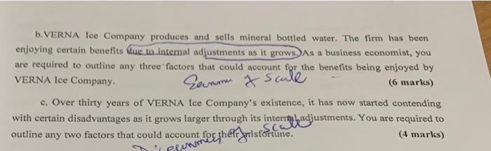Solved b.VERNA Ice Company produces and sells mineral | Chegg.com