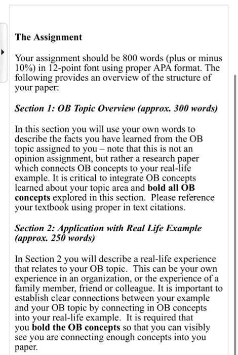 Solved The Assignment Your assignment should be 800 words | Chegg.com