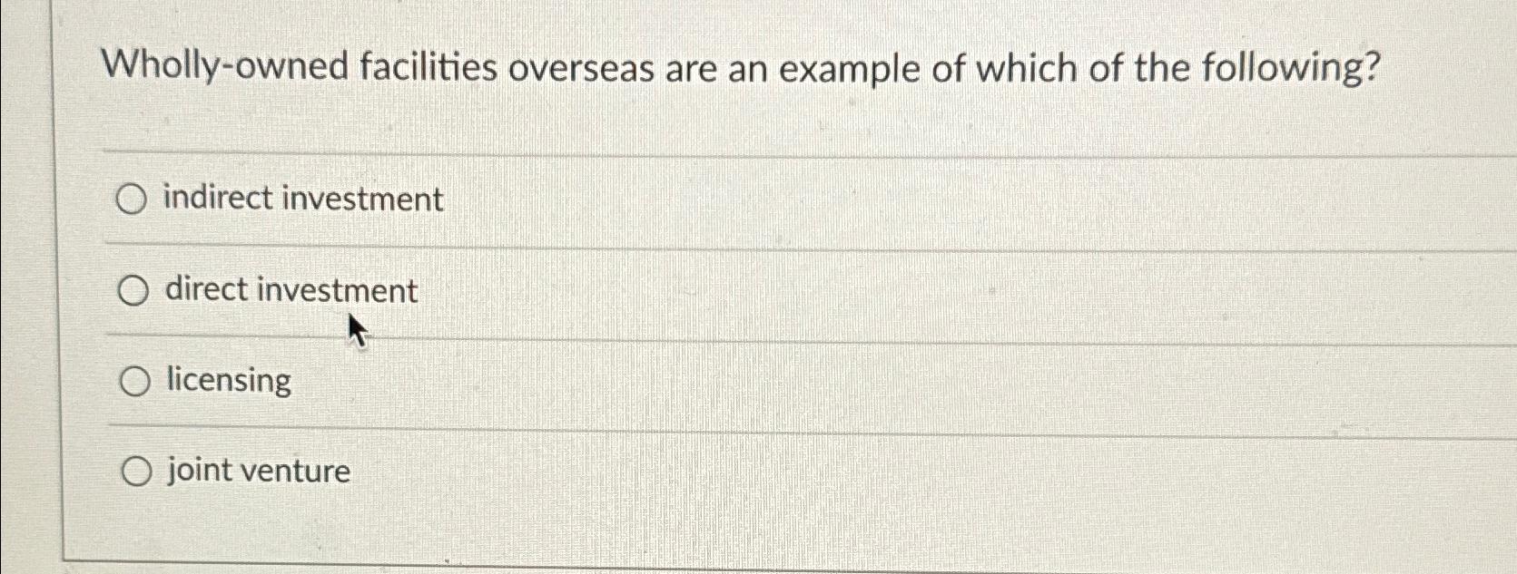 Wholly-owned facilities overseas are an example of | Chegg.com